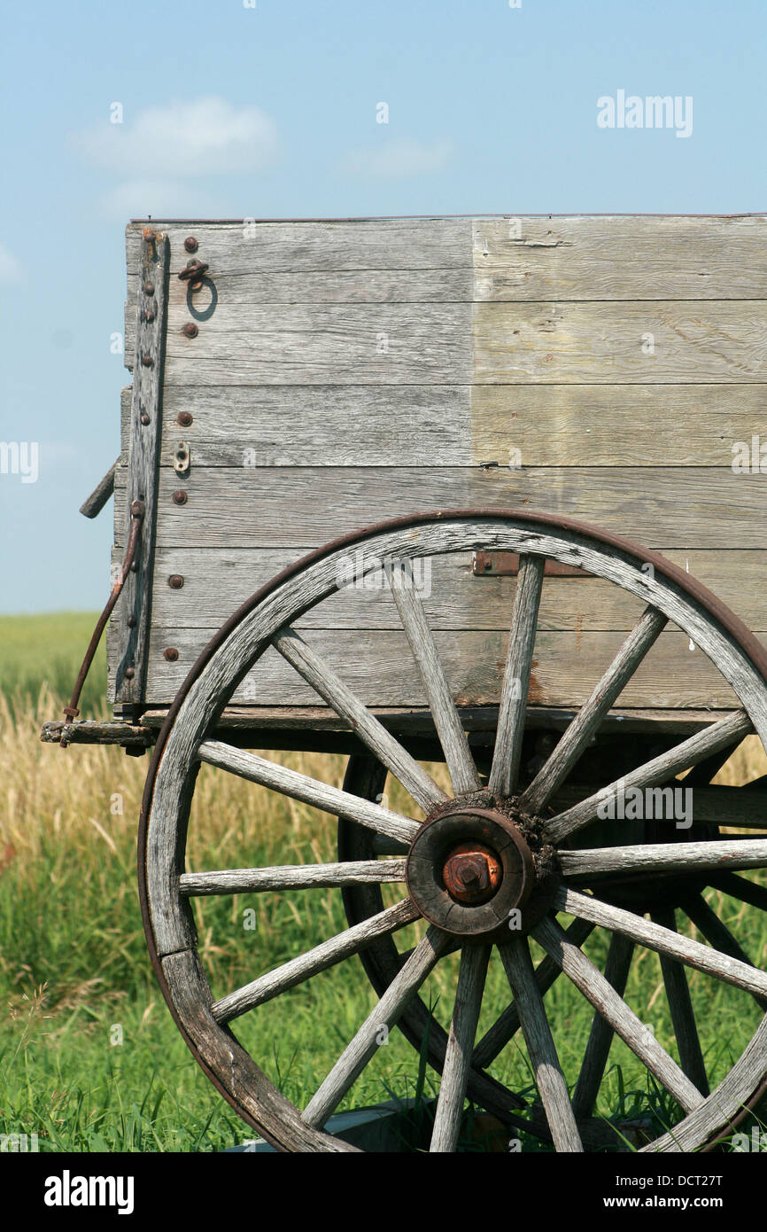 A vintage grain wagon on a farmers field on the prairies near Morden ...