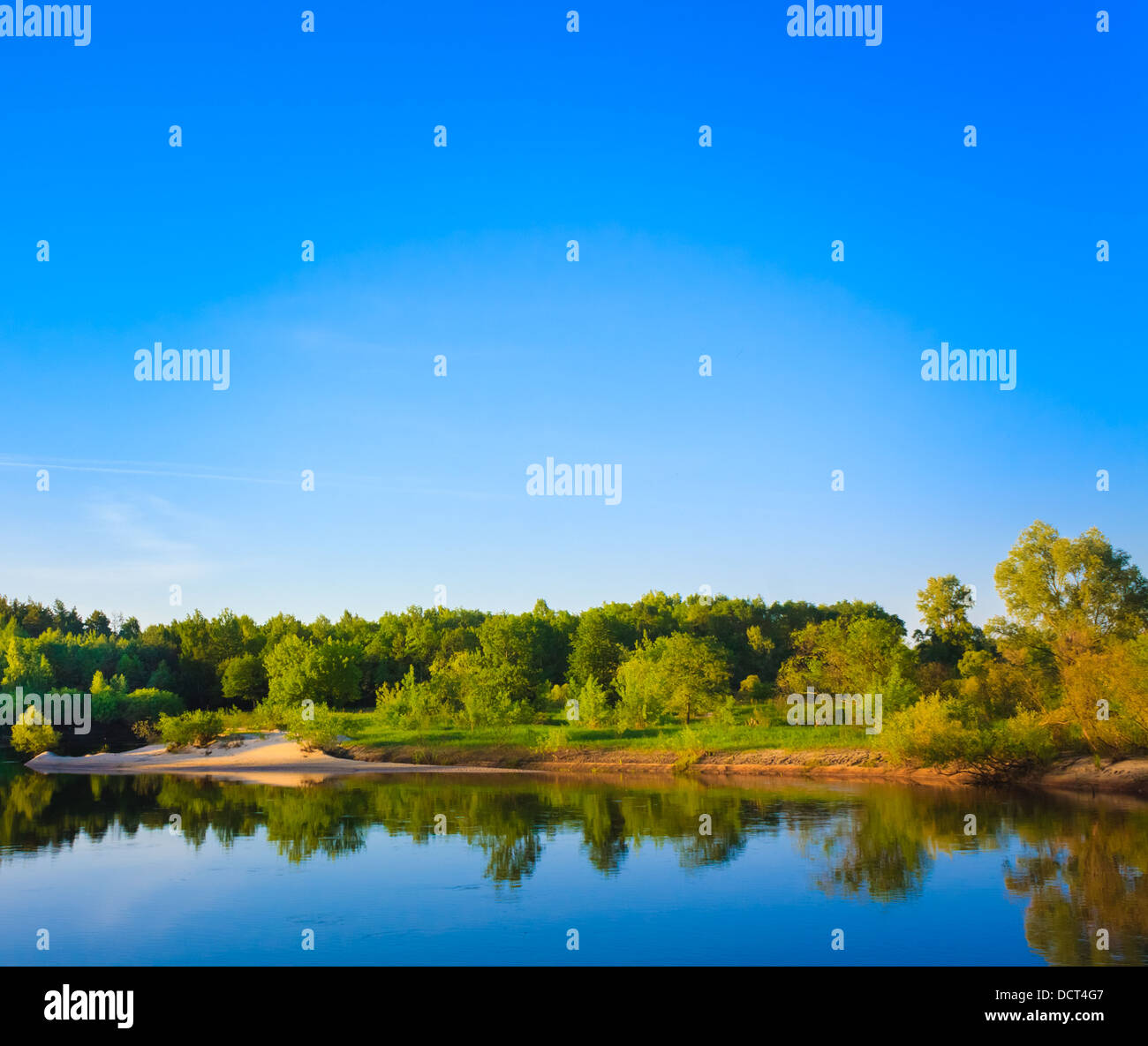 Summer Landscape With River And Blue Sky Stock Photo - Alamy