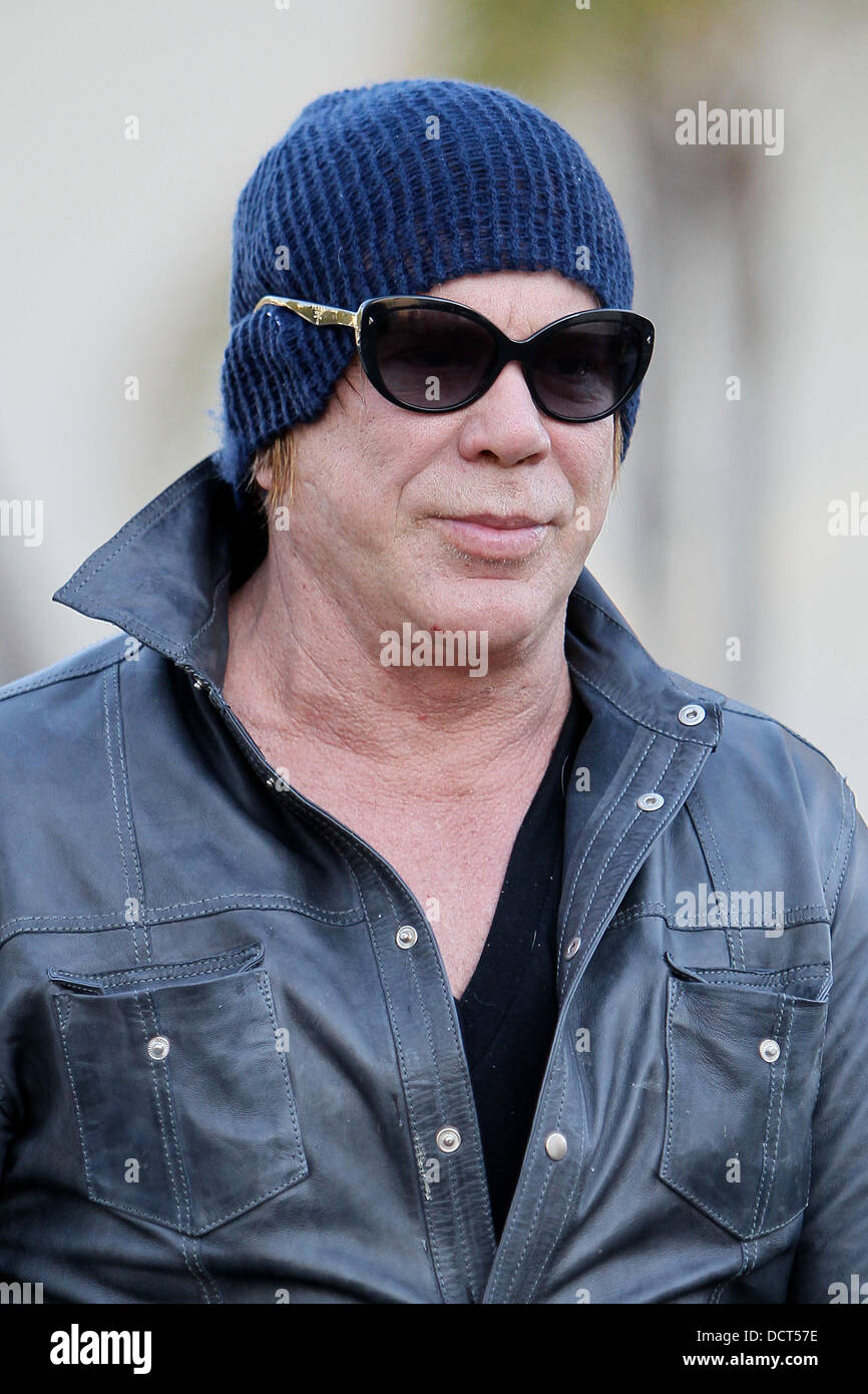 Mickey Rourke leaving Cafe Roma in Beverly Hills wearing shorts and ...