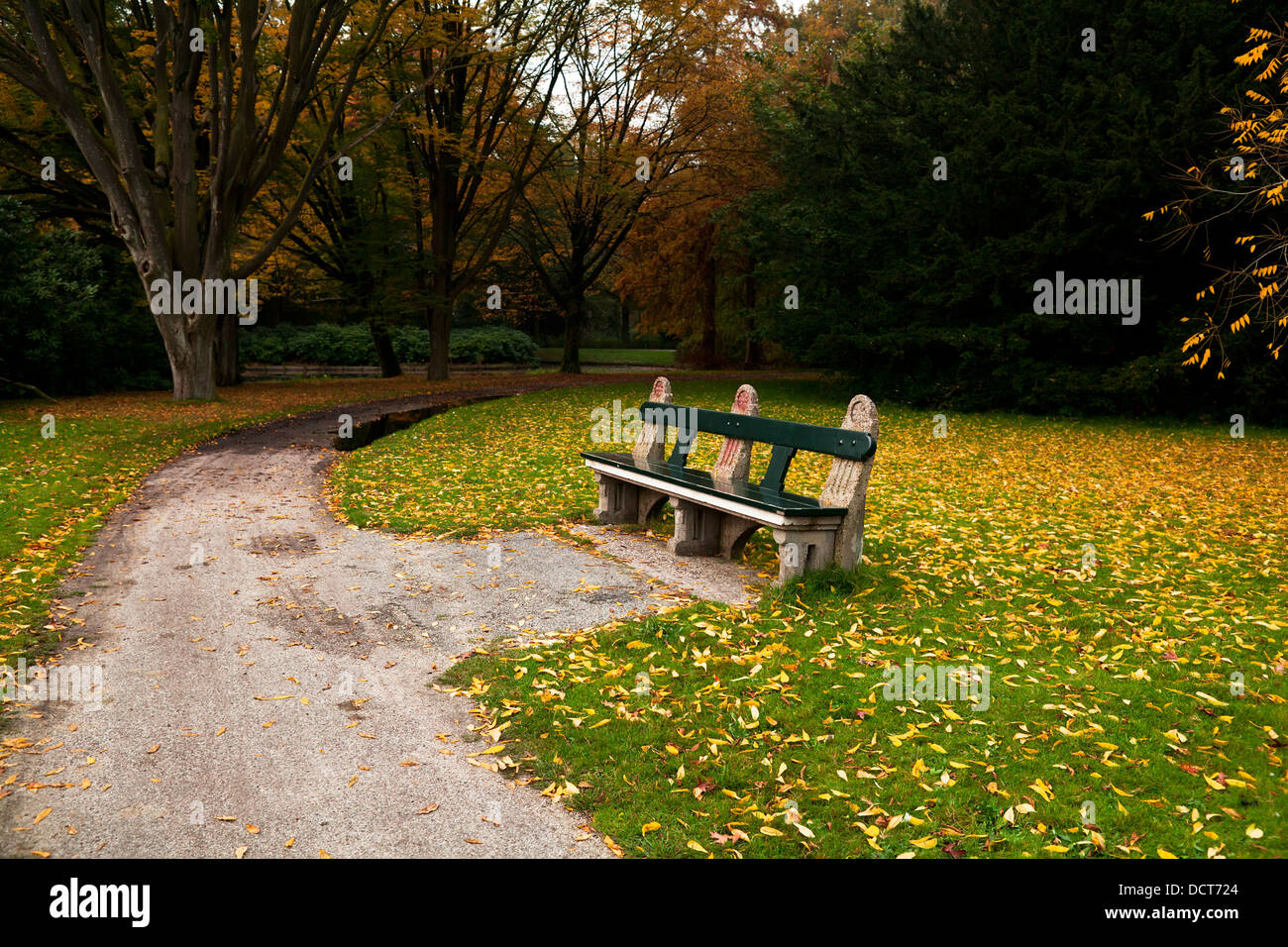 cozy bench in autumn park Stock Photo - Alamy
