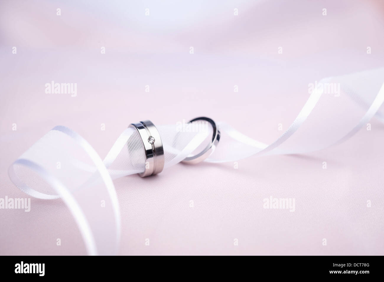 wedding rings in a white ribbon Stock Photo - Alamy