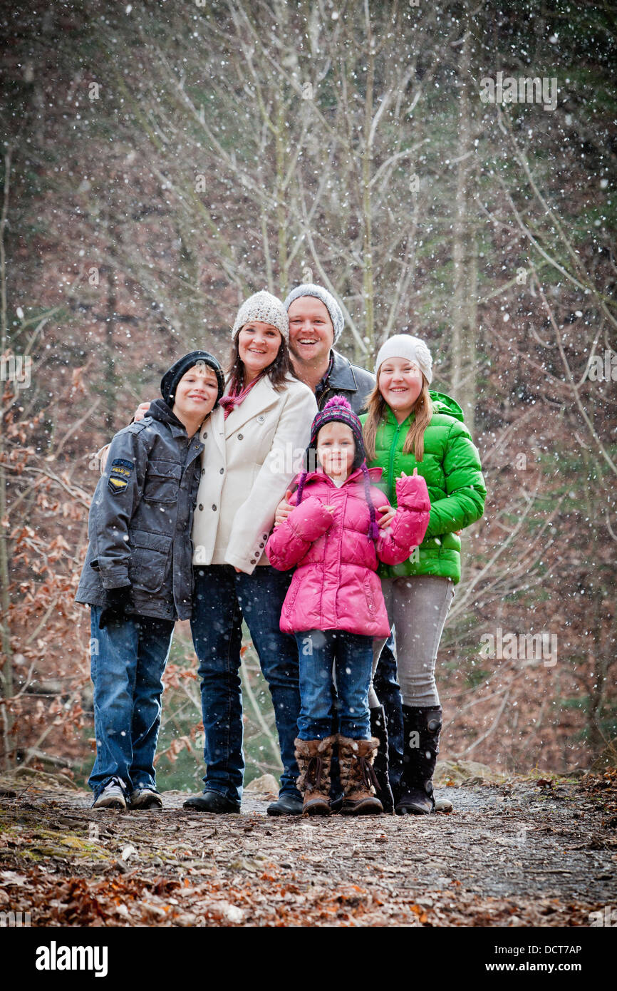 A Family Portrait In A Snowfall; Grimsby, Ontario, Canada Stock Photo ...