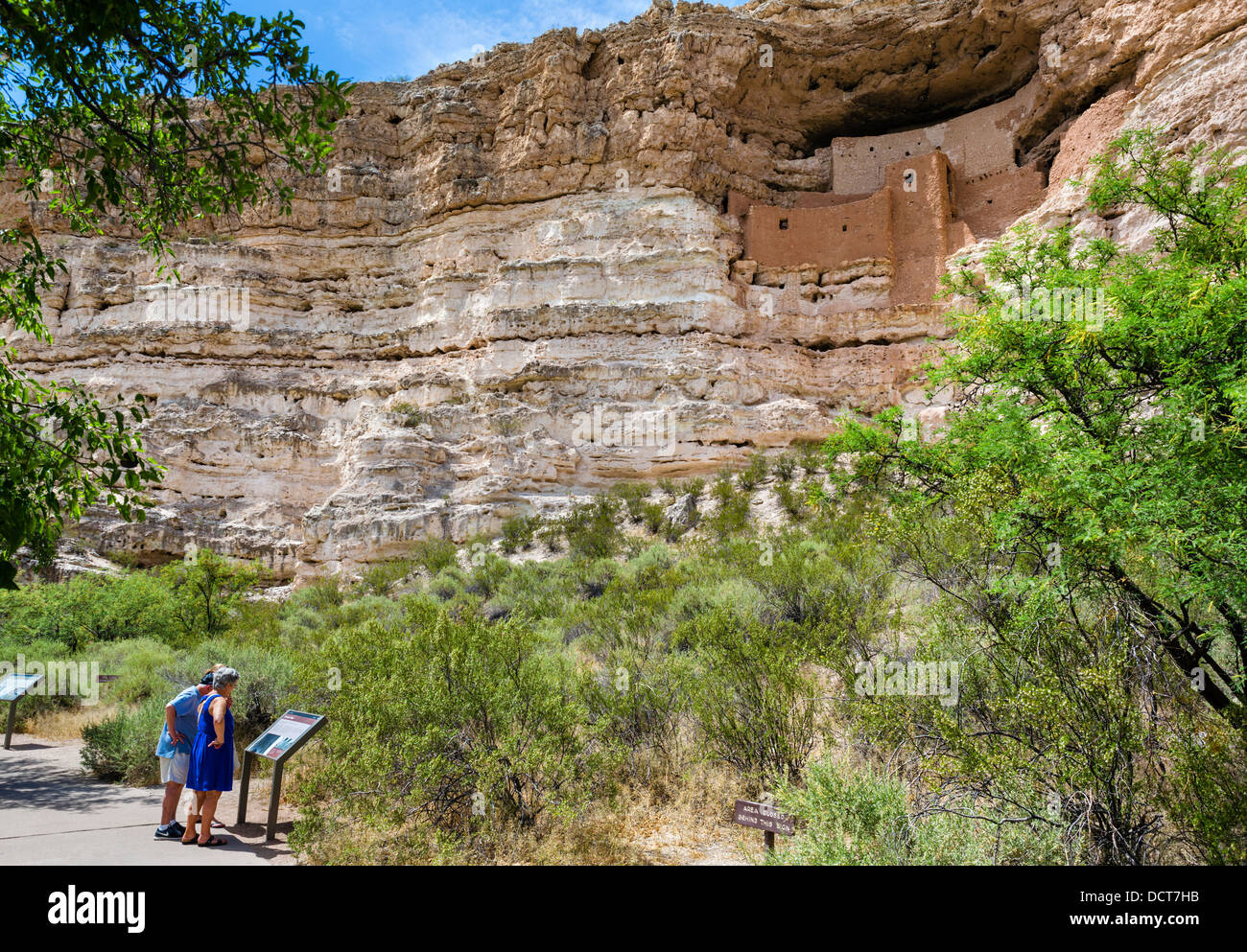 Tourists at Montezuma Castle National Monument, well preserved cliff ...