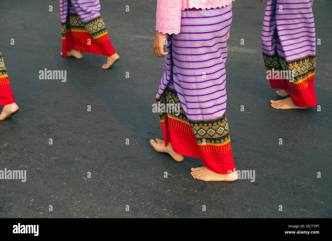 Walking Barefoot In Costume, Flower Festival; Chiang Mai, Thailand ...