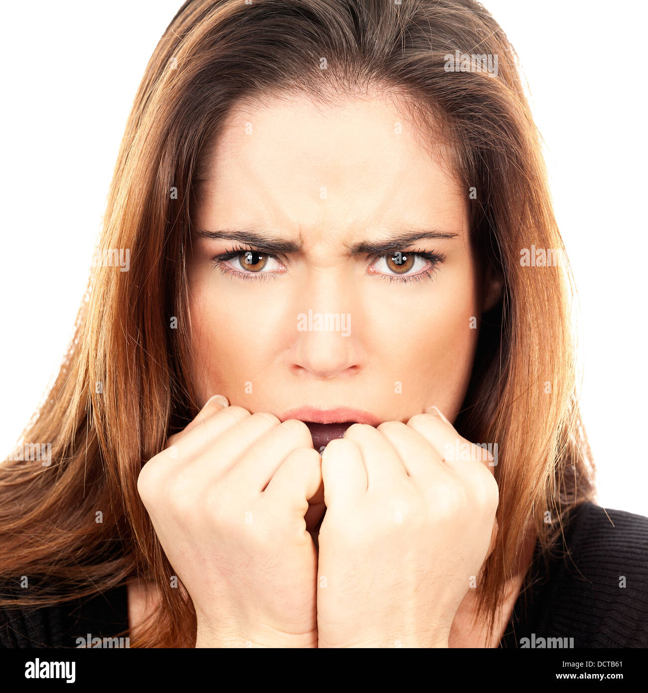 Beautiful Woman fear afraid anxious Stock Photo - Alamy