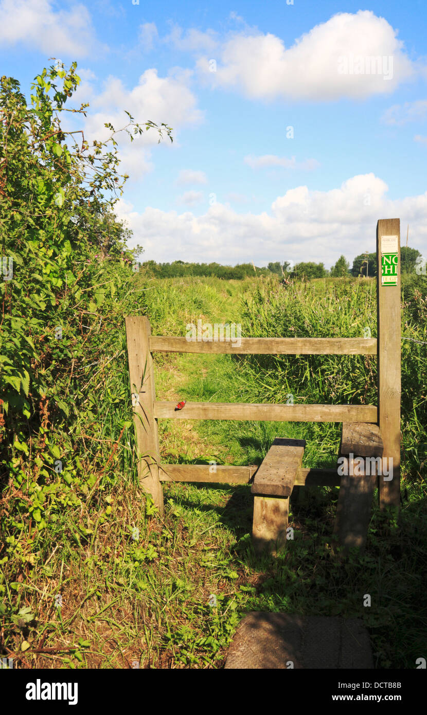 A stile and public footpath by the River Bure at Horstead, Norfolk ...