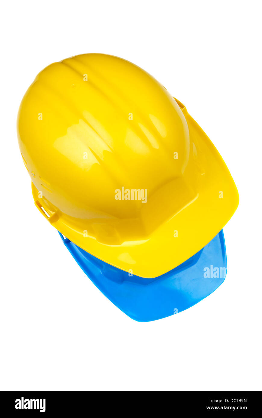 Yellow and blue helmets Stock Photo - Alamy