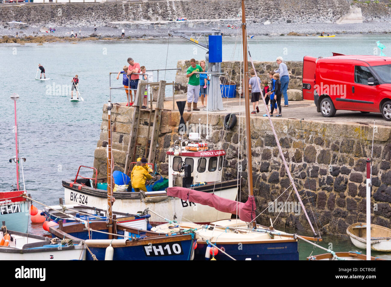 Fishing boats around Coverack on the Lizard Peninsula Cornwall England ...