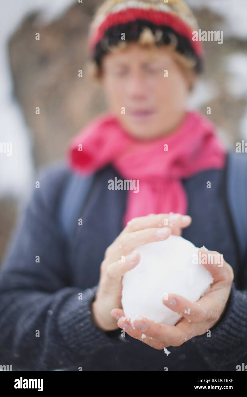 Making A Snowball; Chamonix, France Stock Photo - Alamy
