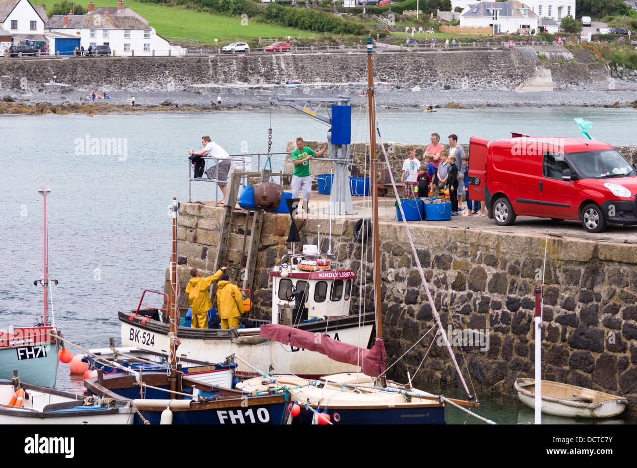 Fishing boats around Coverack on the Lizard Peninsula Cornwall England ...