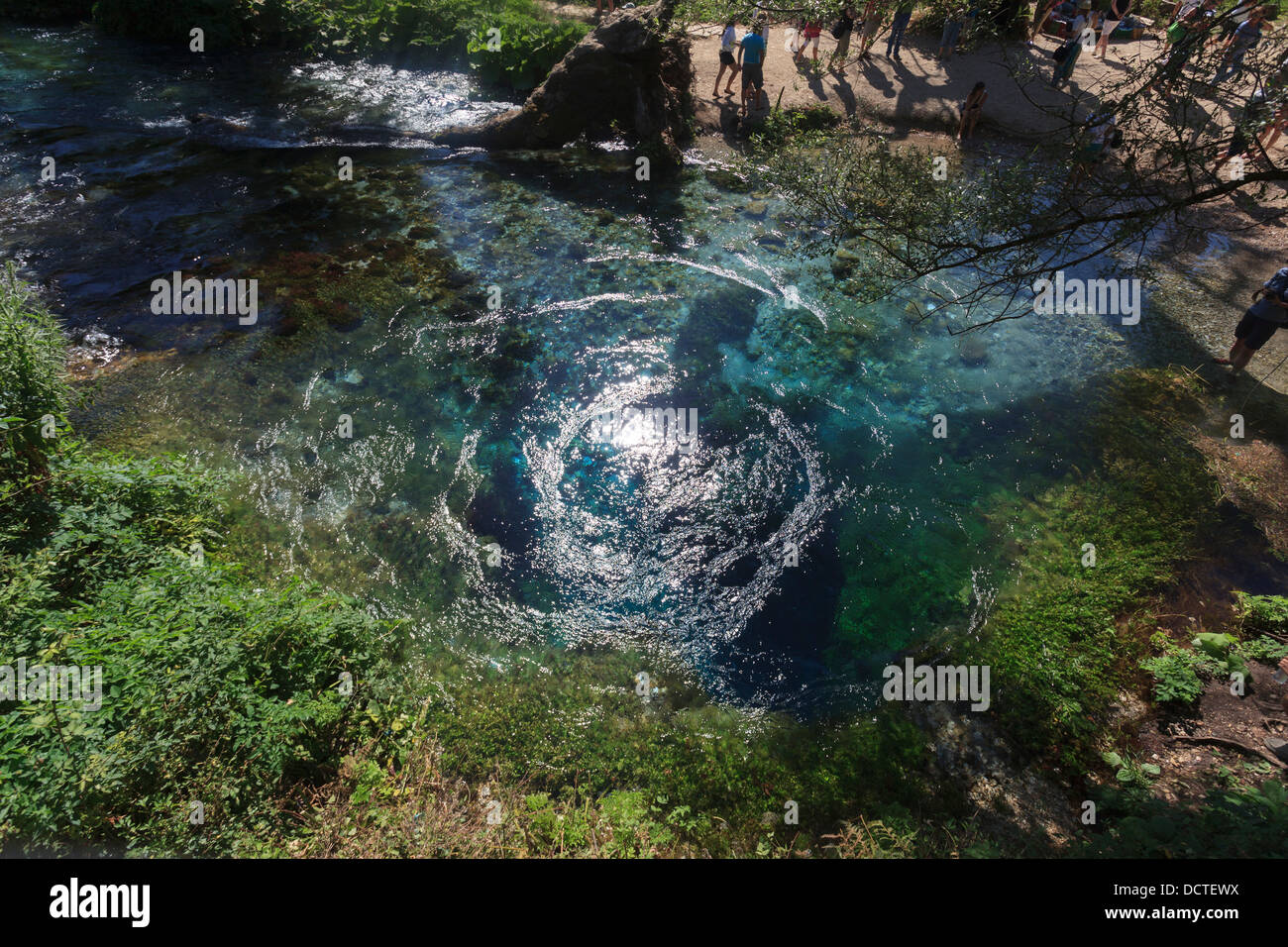 Water bubbling up from the spring at the Blue Eye (Syri i Kalta) spring ...
