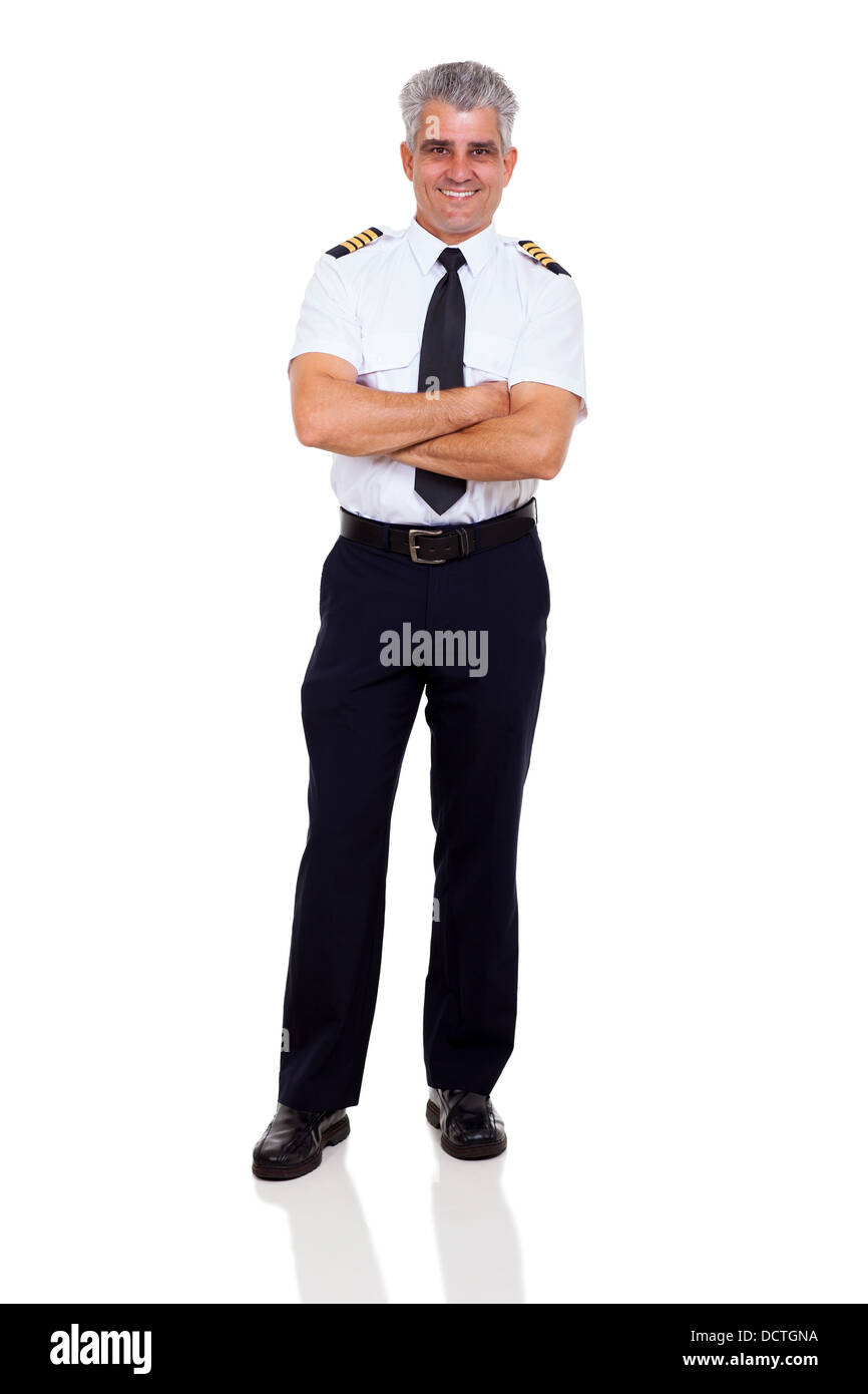 portrait of senior captain with arms folded isolated on white Stock ...
