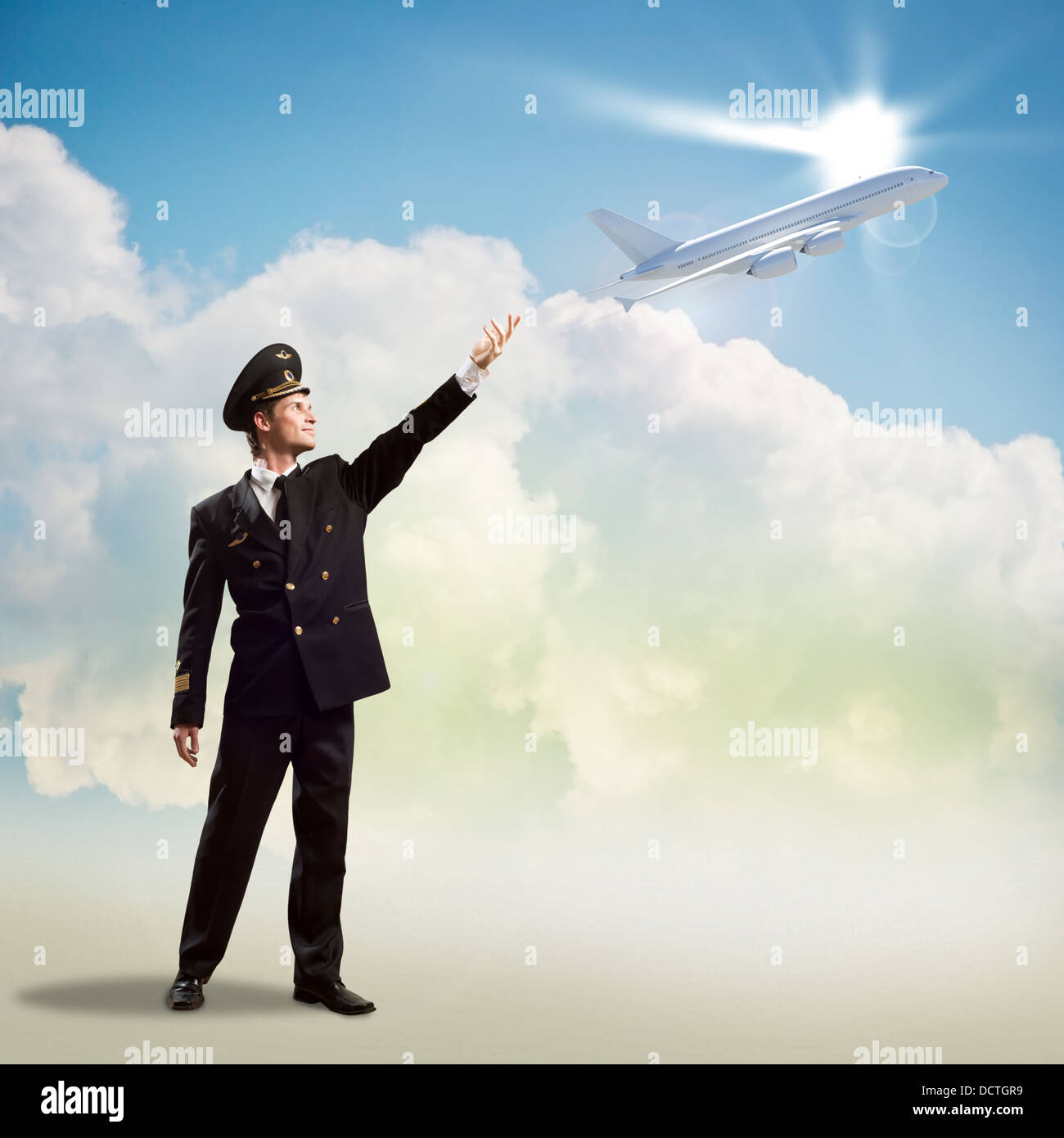 pilot in the form of extending a hand to airplane Stock Photo - Alamy