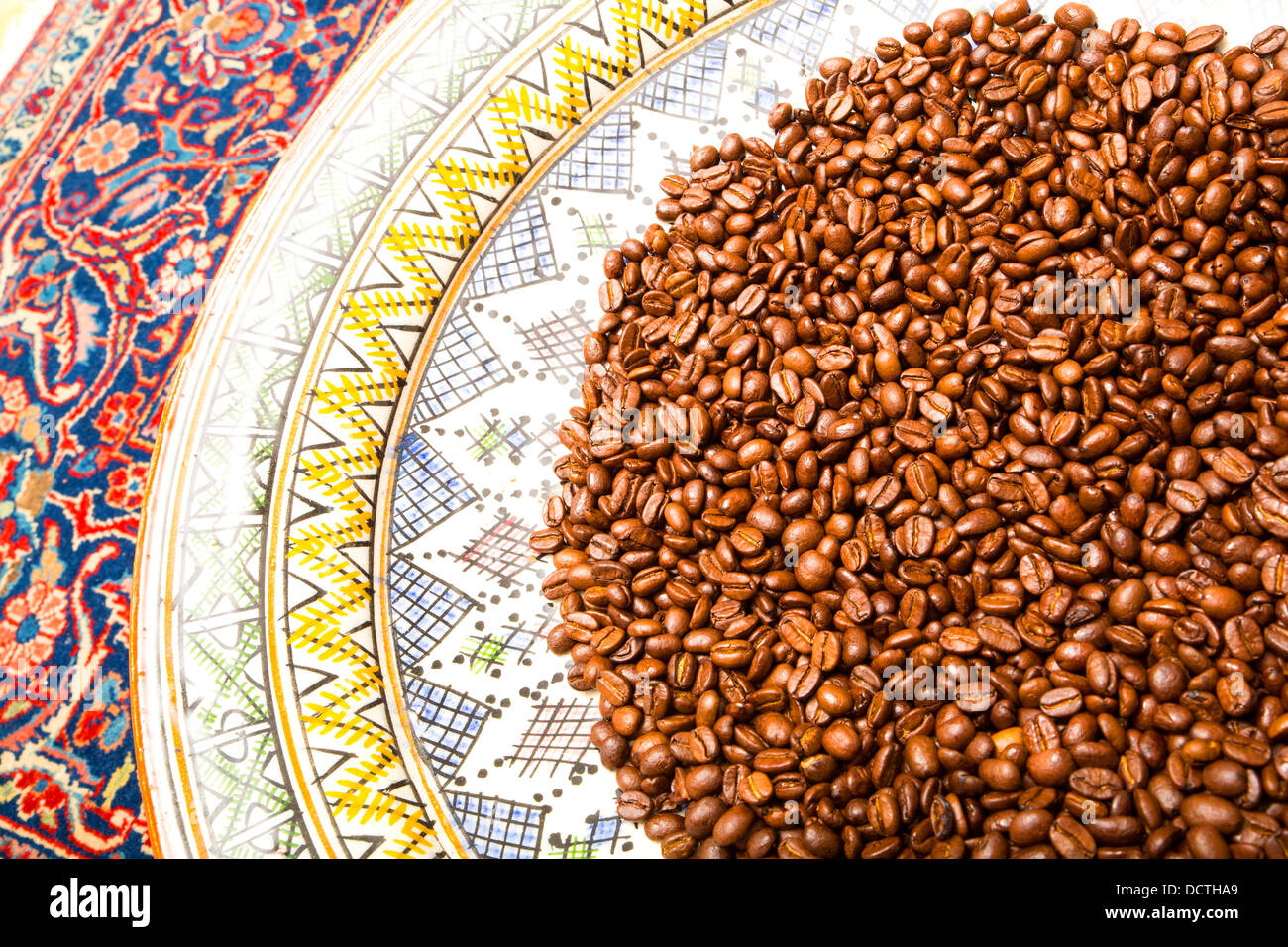 Roasted Coffee beans on a ancient arabian Plate Stock Photo - Alamy