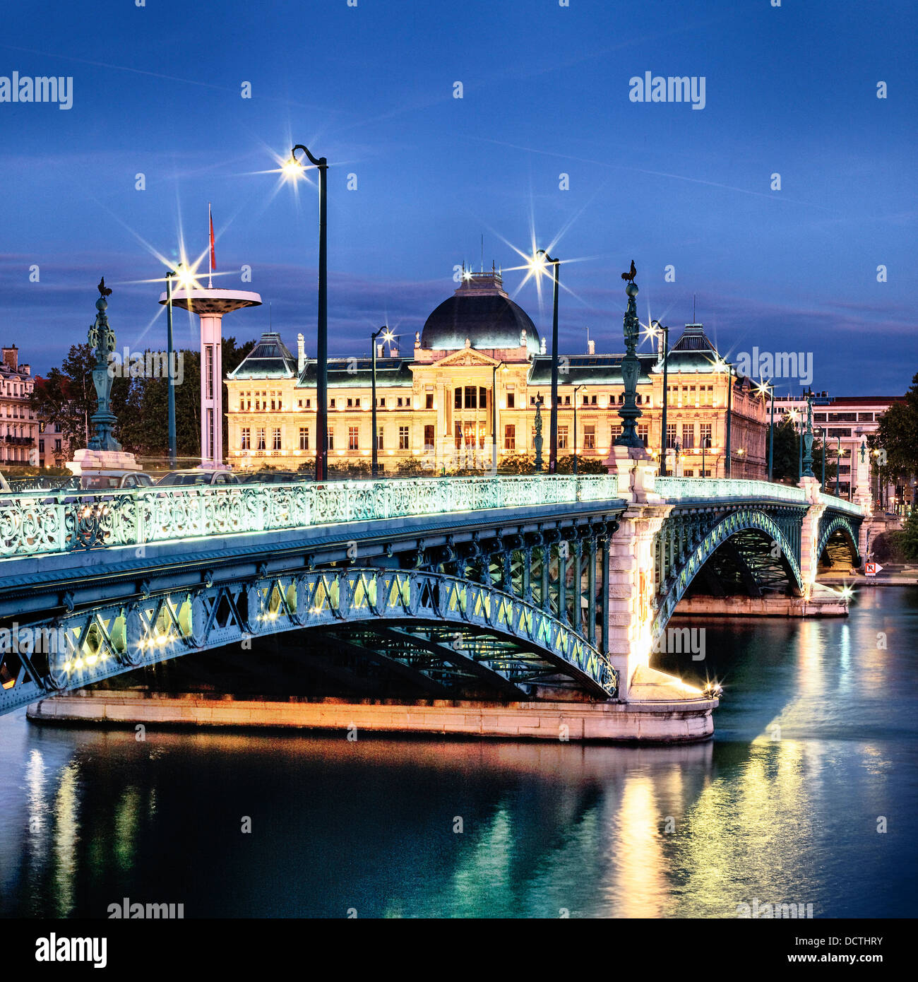 Lyon university and university bridge at night hi-res stock photography ...