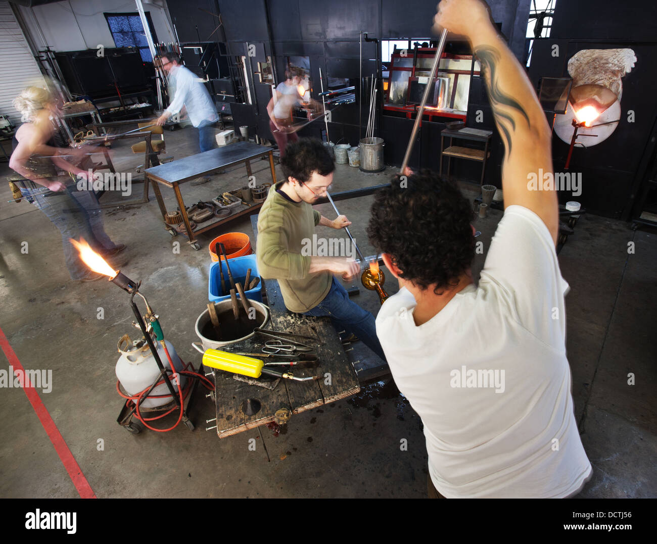 Busy Glass Factory Workers Stock Photo - Alamy
