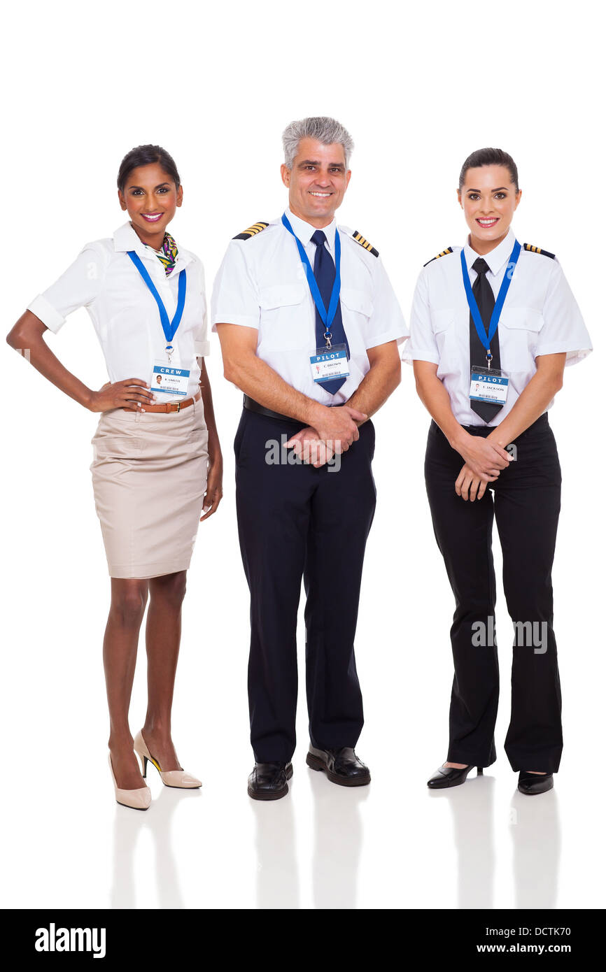 portrait of senior captain with airline crew on white background Stock ...