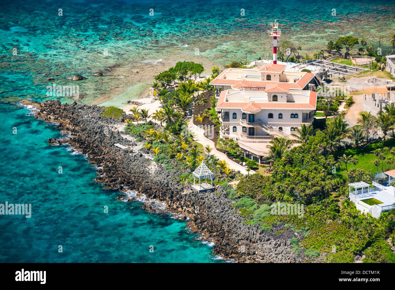 Aerial view of Lighthouse Point, west bay, Roatan Stock Photo - Alamy