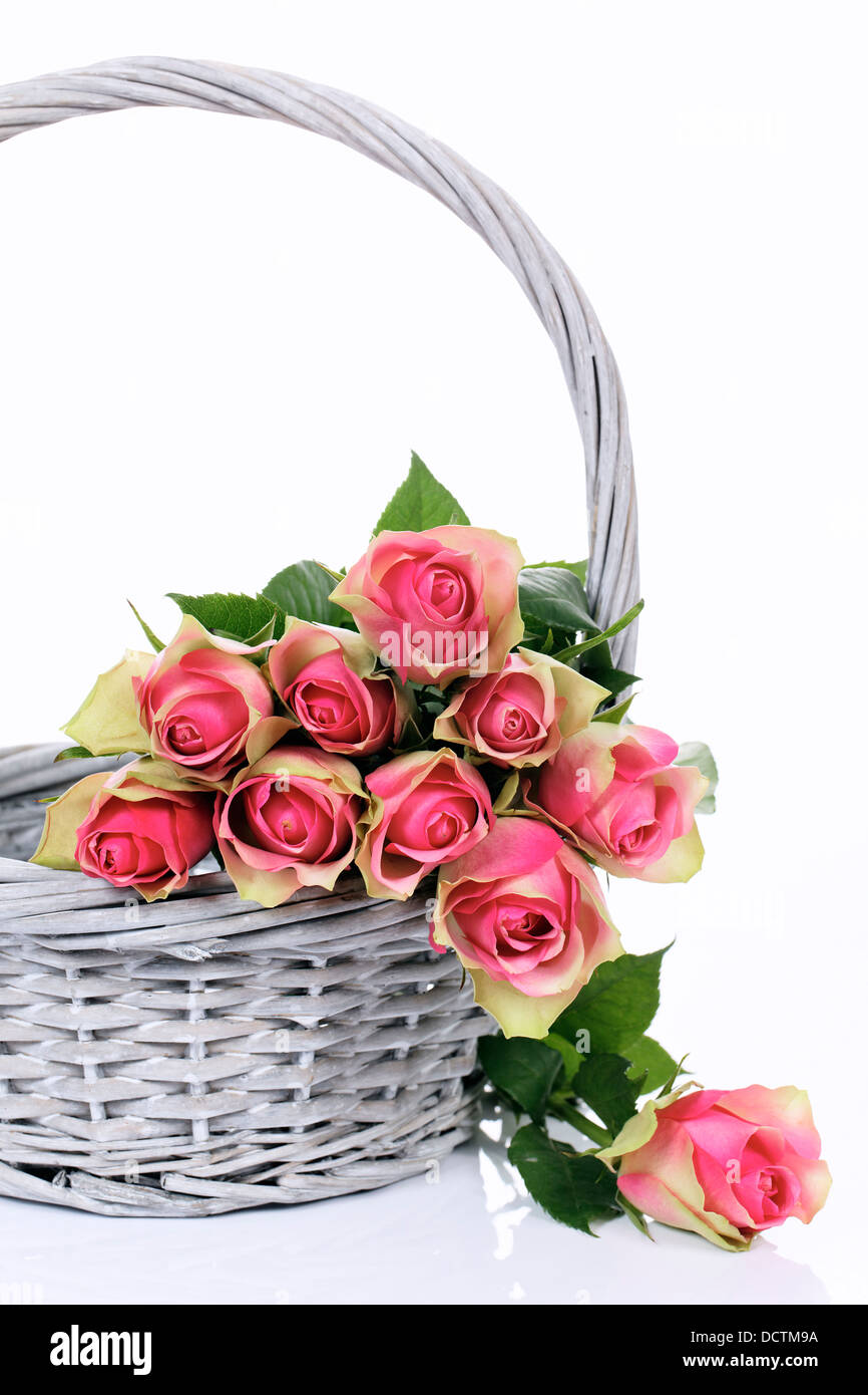 pink roses in Basket Stock Photo - Alamy