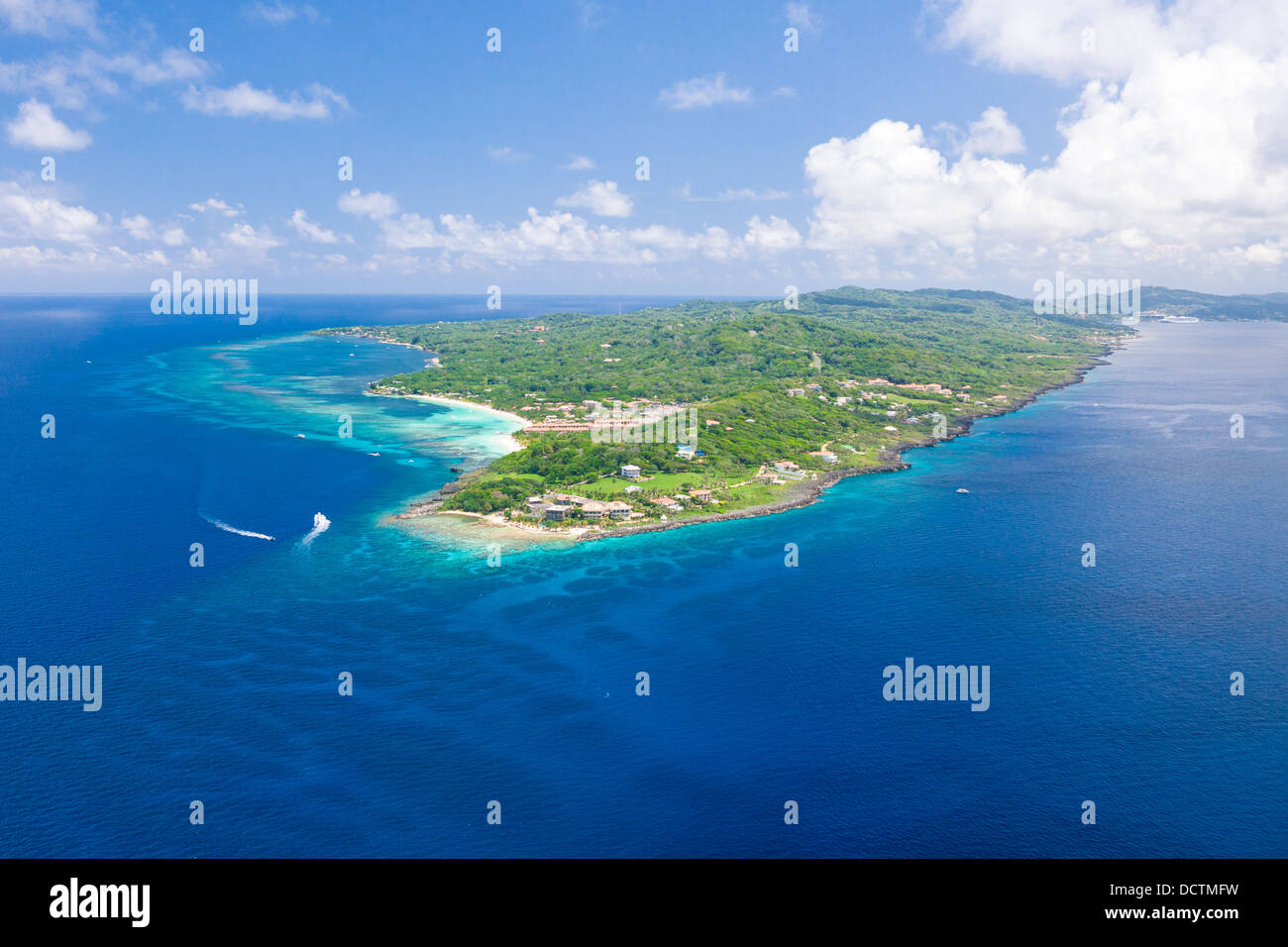 Aerial view of the island of Roatan's furthest western point Stock ...