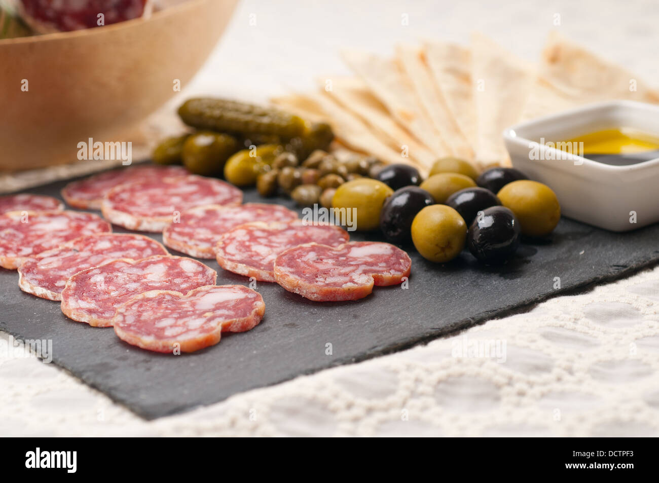 cold cut platter with pita bread and pickles Stock Photo - Alamy