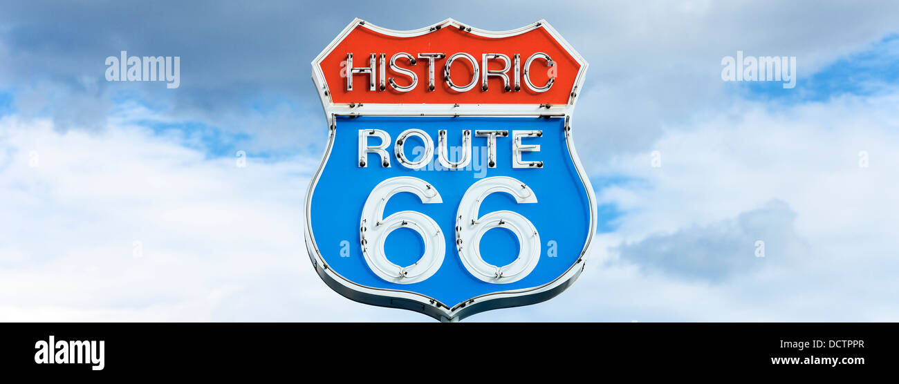 Panoramic view of famous route 66 sign Stock Photo - Alamy