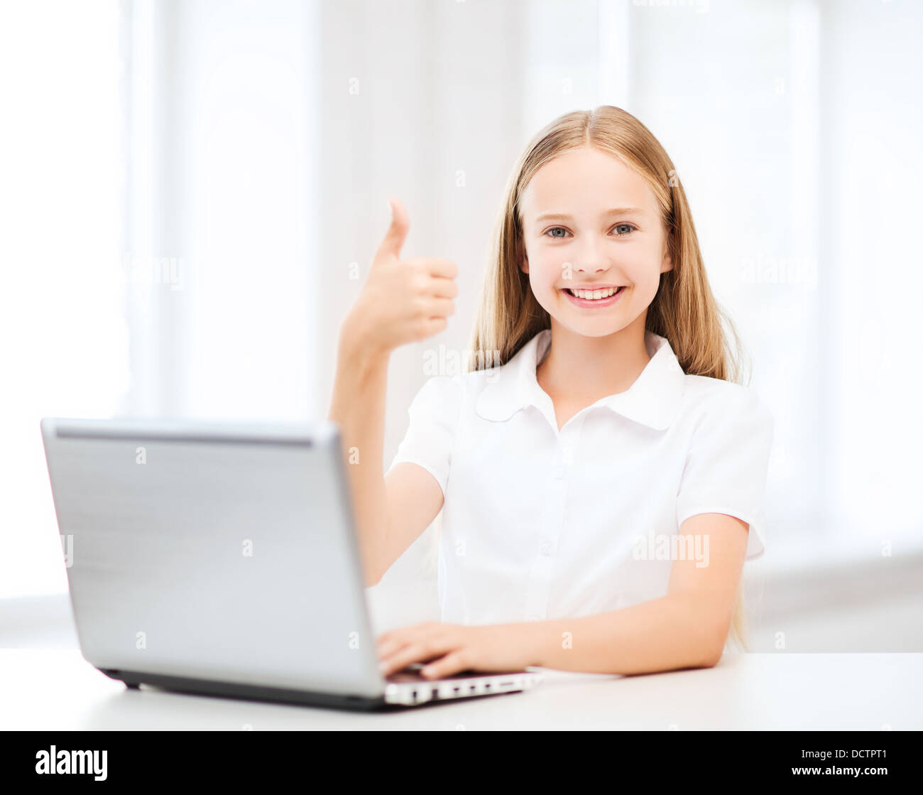 girl with laptop pc at school Stock Photo - Alamy