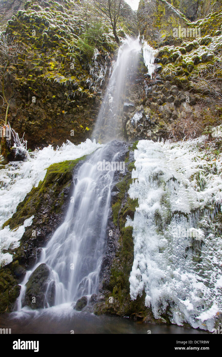 First Winter Snow Along Cabin Creek Falls In Columbia River Gorge ...