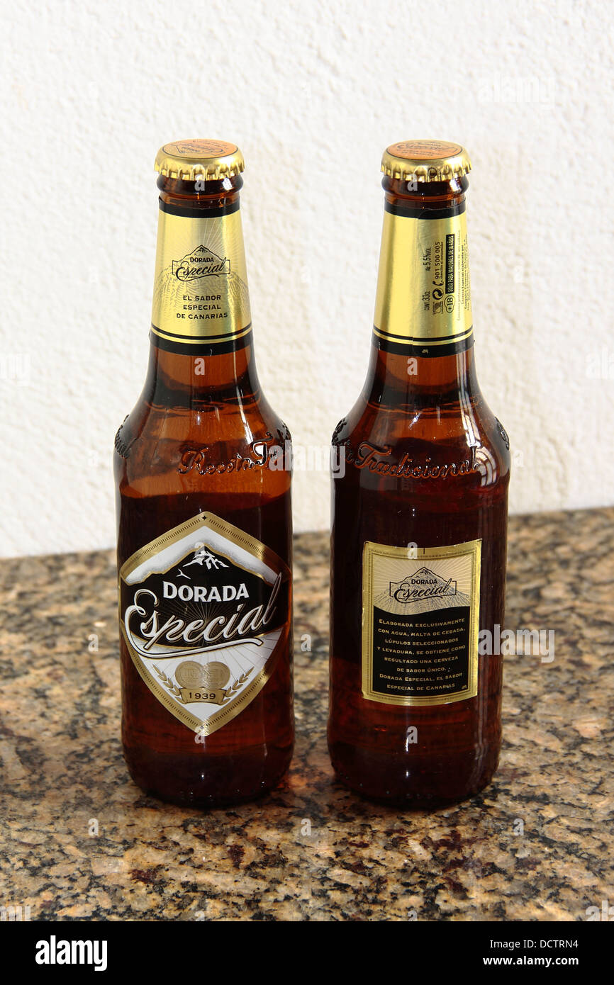 Dorada Especial, beer brewed in Tenerife, Canary Islands Stock Photo ...