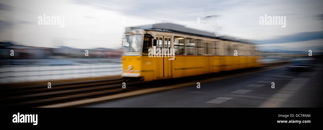 One of Budapest's iconic yellow trams Stock Photo - Alamy