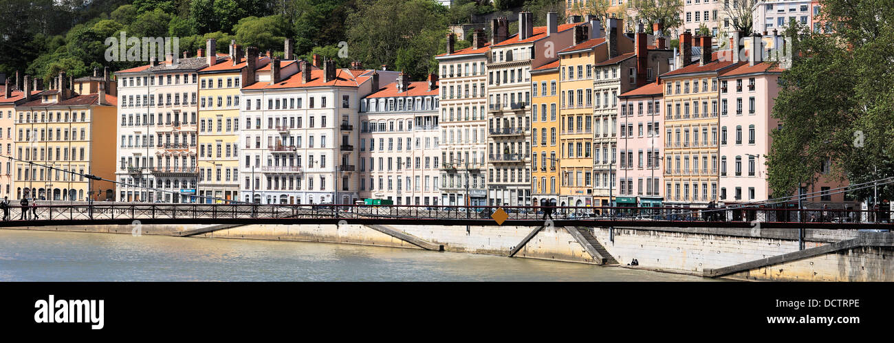 footbridge and colorful buildings Stock Photo - Alamy