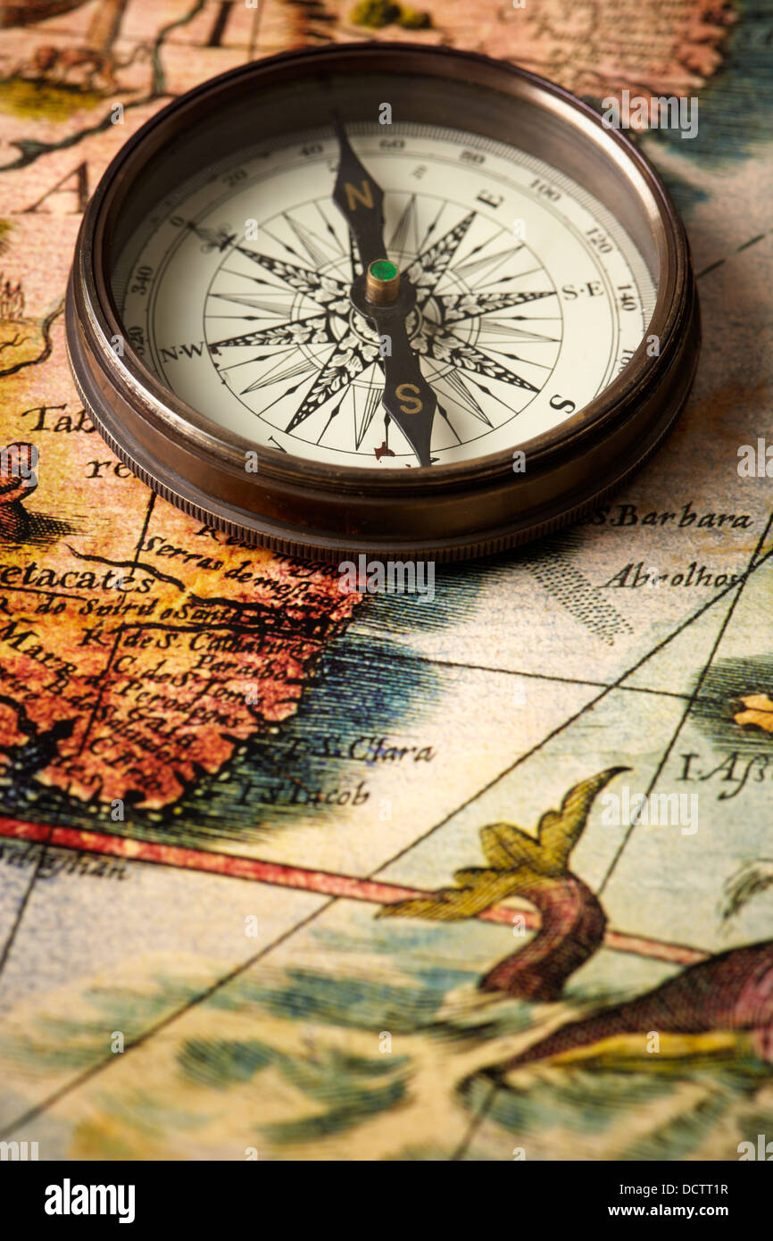 vintage compass on a map Stock Photo - Alamy