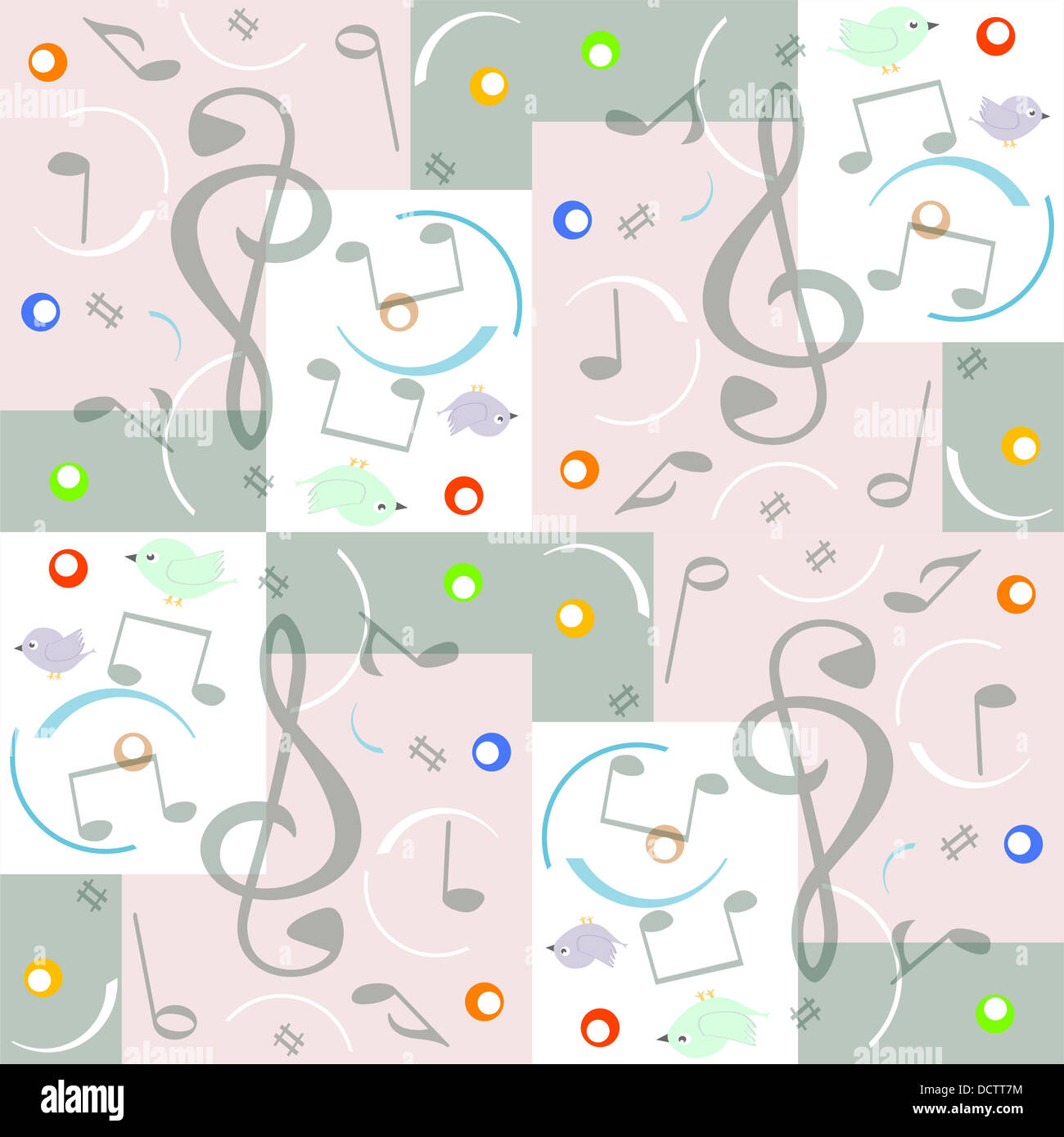 Playful seamless illustration of song birds with music notes Stock ...