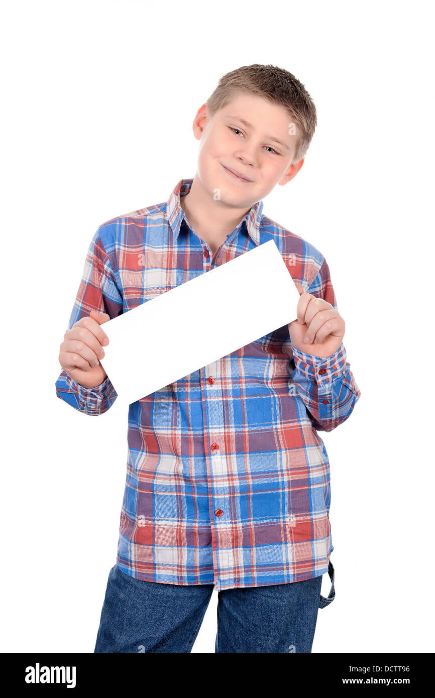 cute boy standing with empty horizontal blank Stock Photo - Alamy