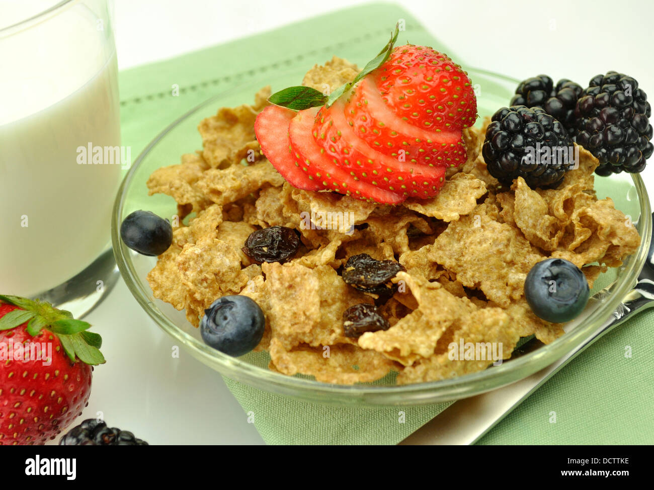 healthy breakfast with bran and raisin cereal Stock Photo - Alamy