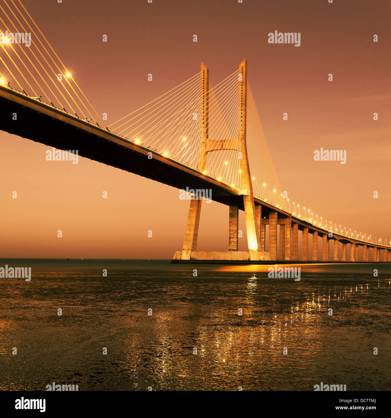 sunrise on famous Vasco da Gama bridge Stock Photo - Alamy
