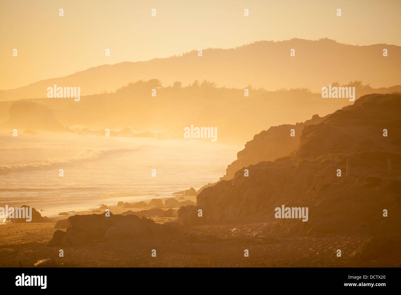 beach at sunset, San Simeon, California, United States of America Stock ...