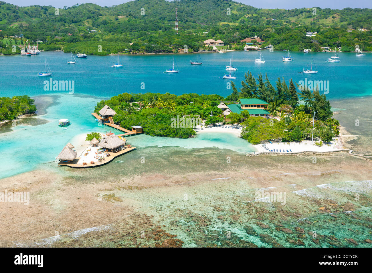 Aerial View of French Cay, French Harbur, Roatan Stock Photo - Alamy