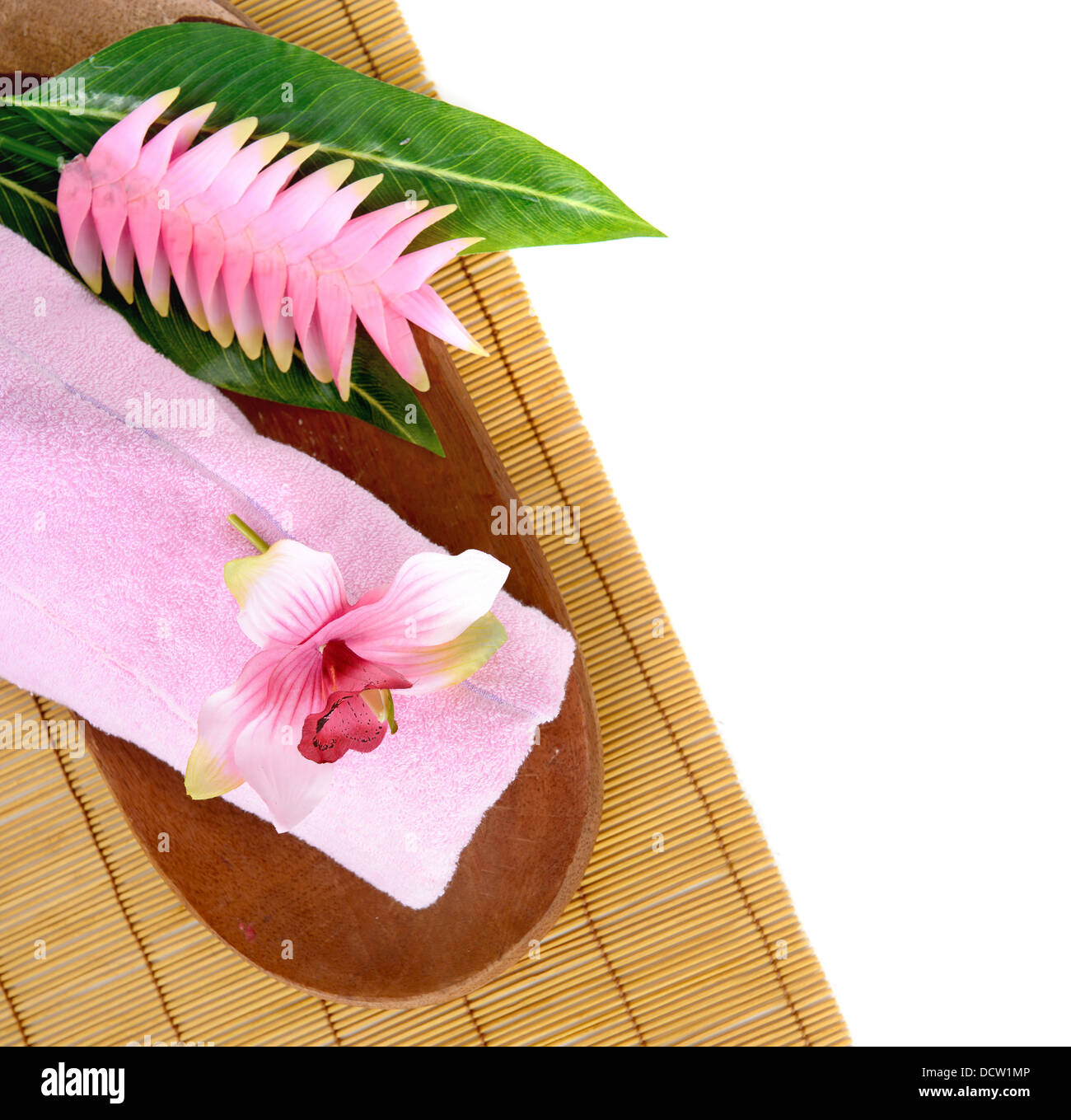 Spa setting in pink tone isolated in white Stock Photo - Alamy