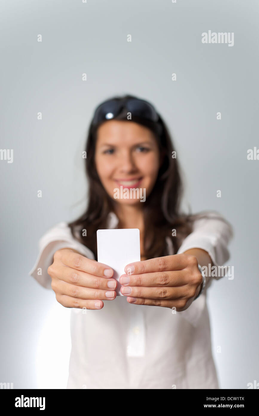 Business woman white card hi-res stock photography and images - Alamy