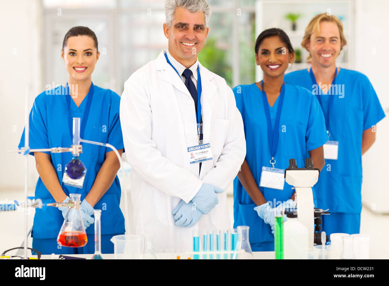 senior microbiology specialist with science student in the lab Stock ...