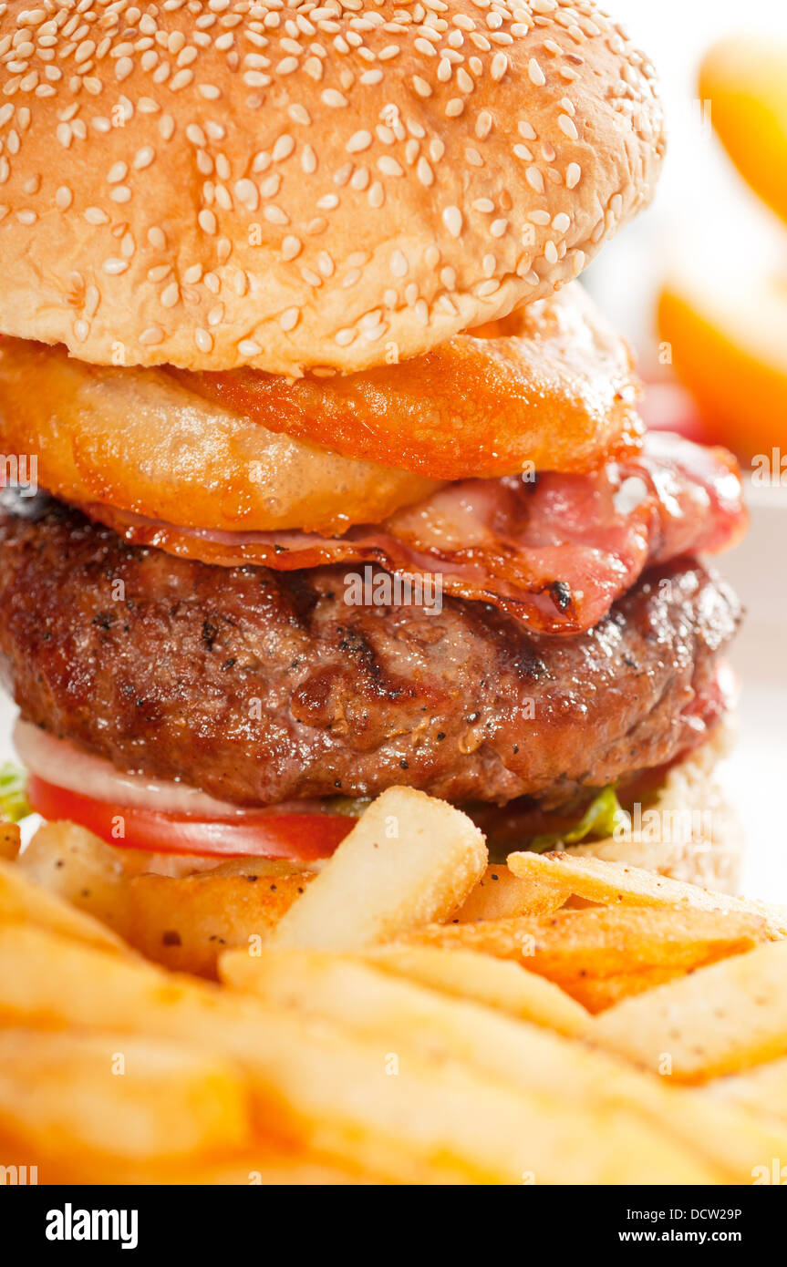 classic hamburger sandwich and fries Stock Photo - Alamy