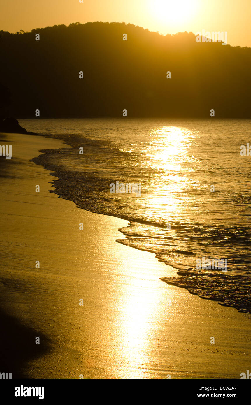 sunset at the beach in Ilha Anchieta (Anchieta island) Ubatuba, Sao ...