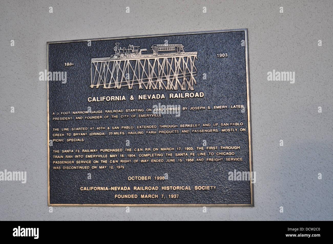 California and Nevada Railroad Historical Society plaque Stock Photo ...