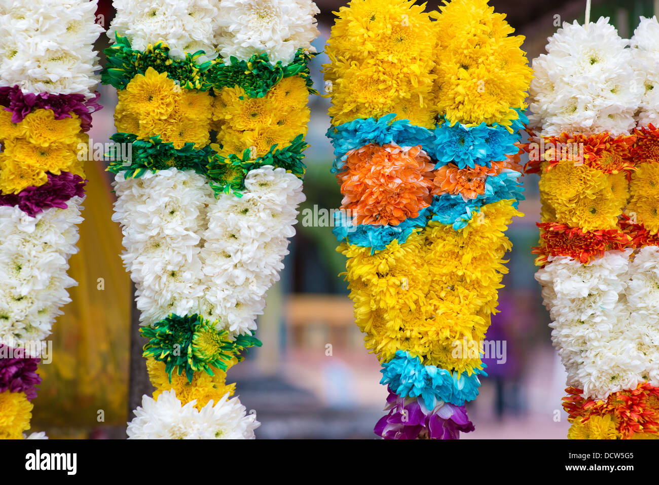 Indian flower garlands for sales during diwali festival Stock Photo - Alamy