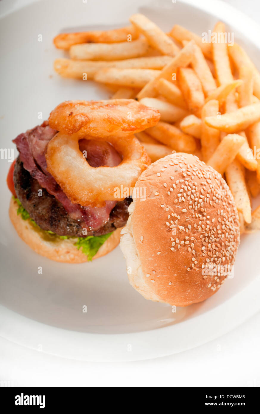 classic hamburger sandwich and fries Stock Photo - Alamy