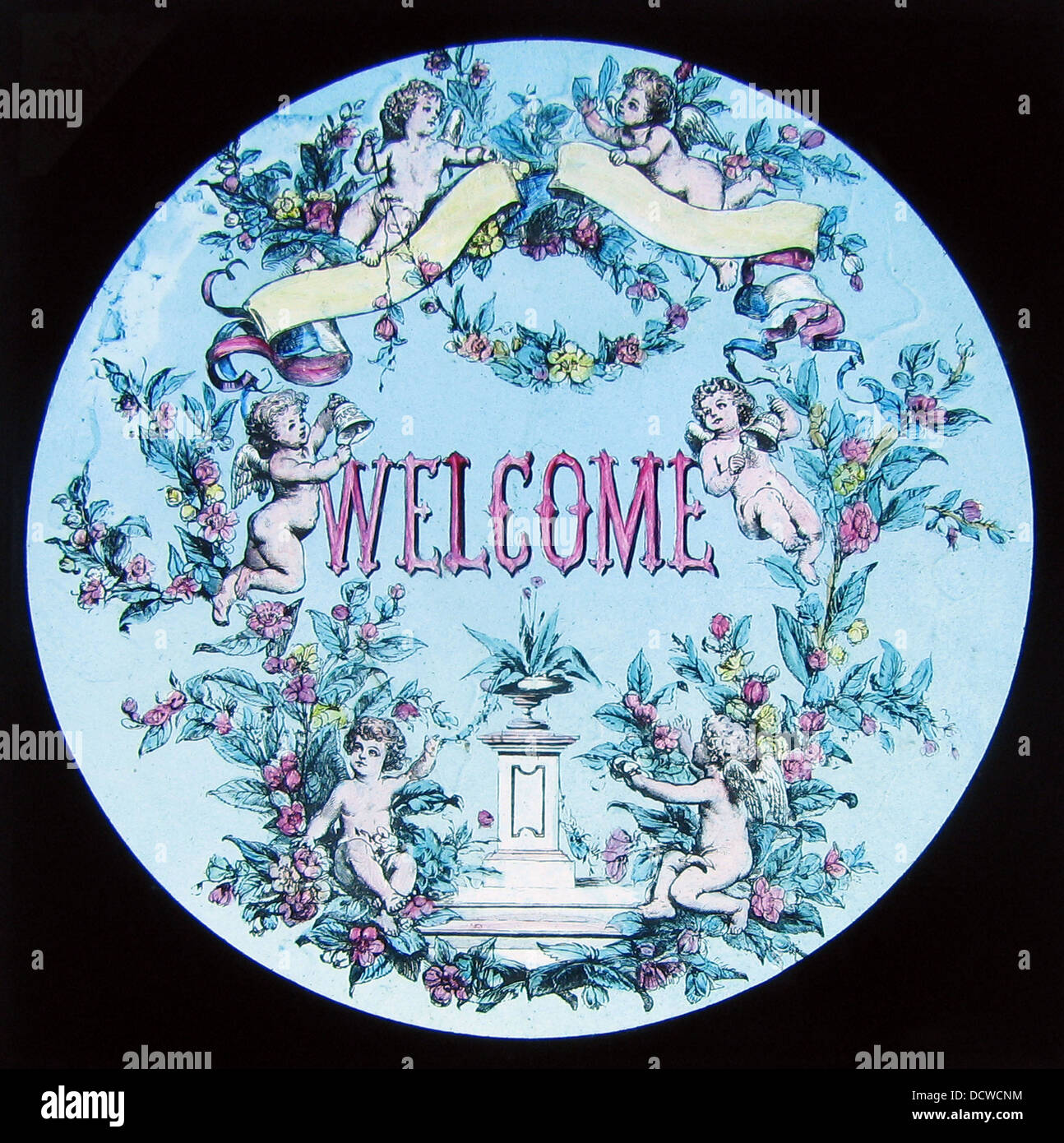 Victorian Magic Lantern Slide Welcome Stock Photo - Alamy