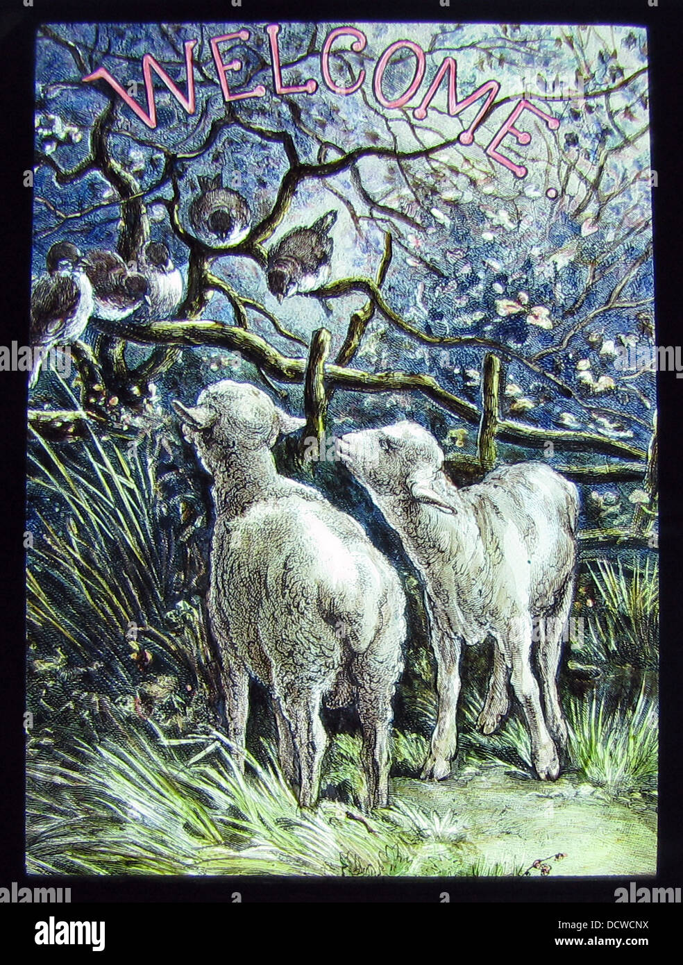 Victorian Magic Lantern Slide Welcome Stock Photo - Alamy