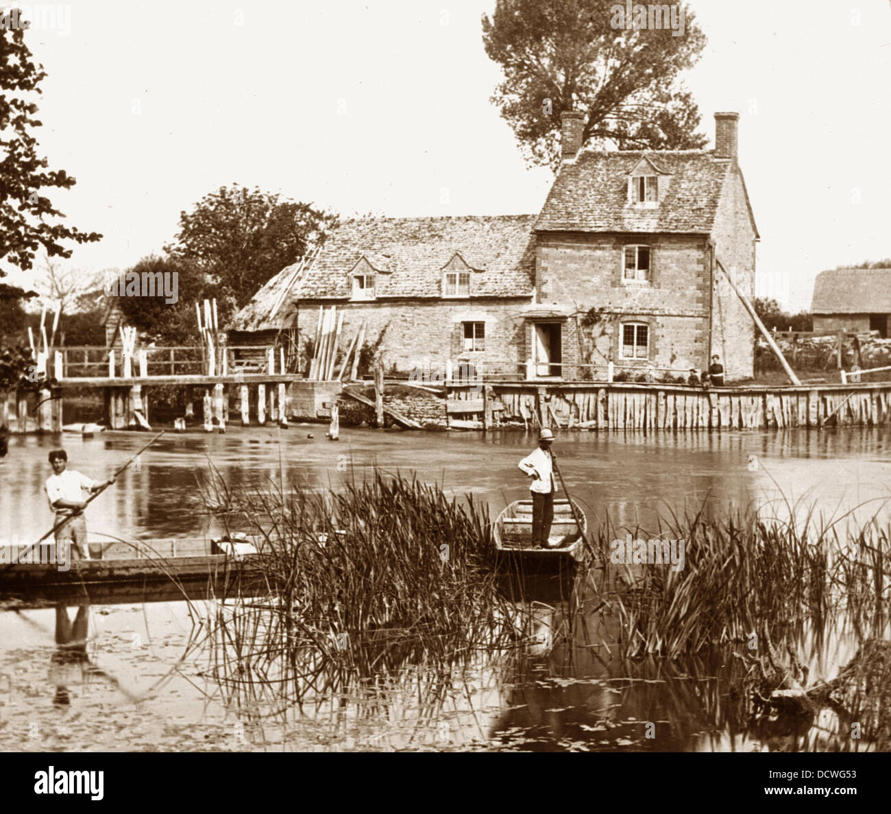 Rushey Weir River Thames Victorian period Stock Photo - Alamy