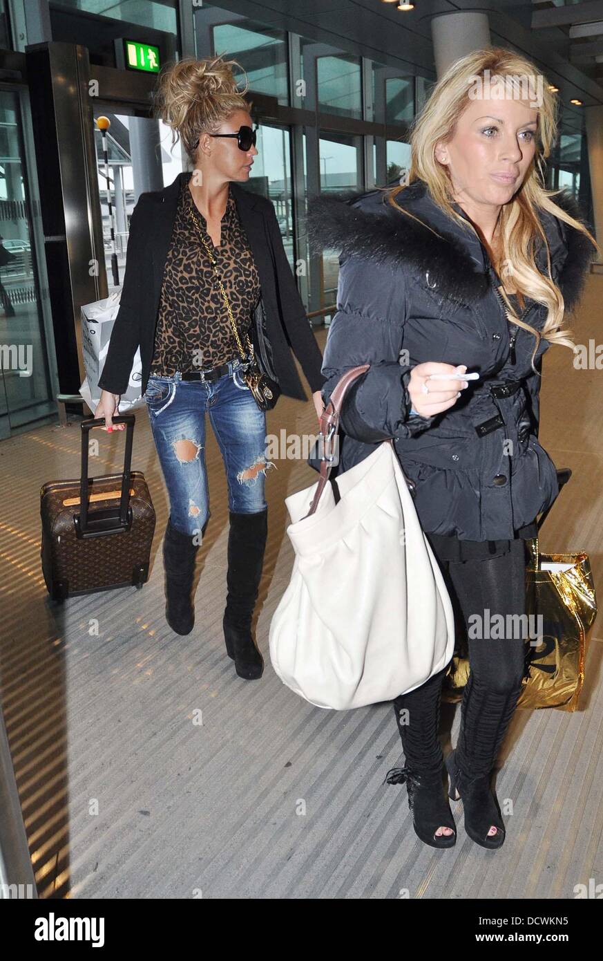 Katie Price and Lara Casey arriving at Dublin airport after attending a ...